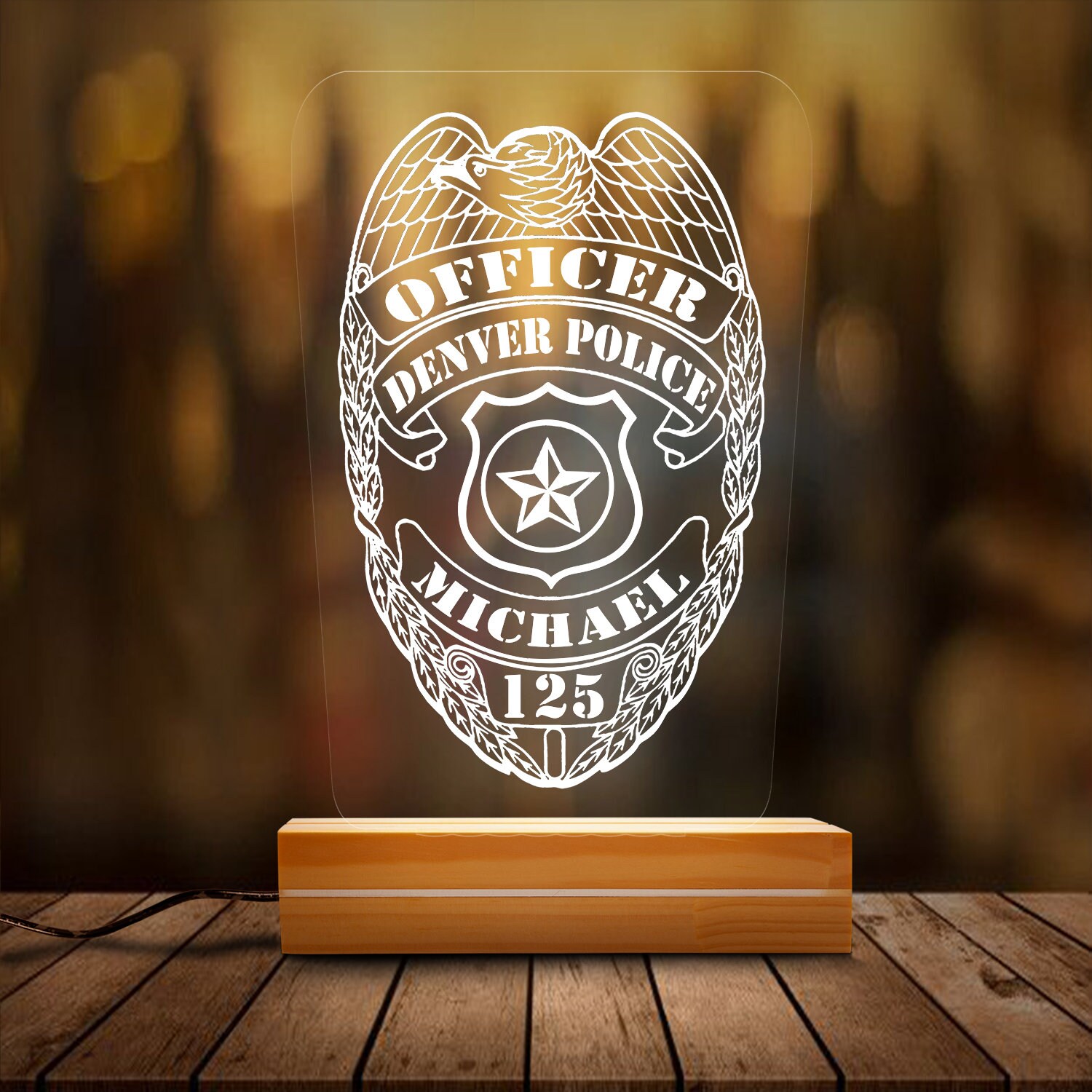 Personalized Police Badge Night Light. Police Badge Sign Decor, Police ...