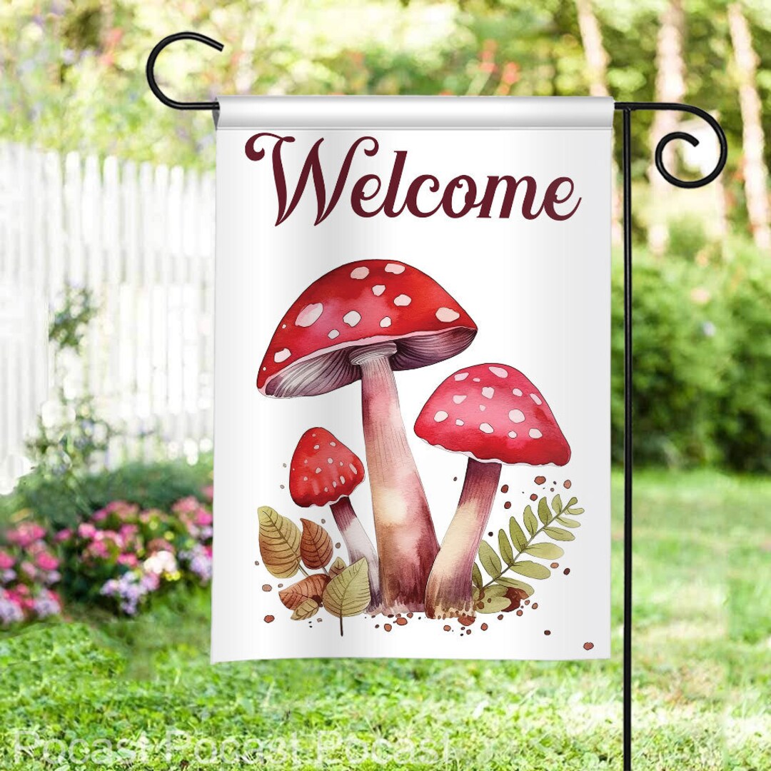 Welcome Mushroom Flag, Retro Garden Flag, Mushroom Yard Flags, Summer ...