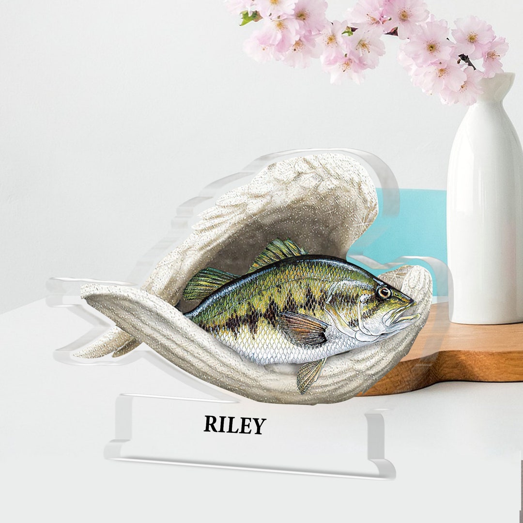 Personalized Bass Fish Angel Wings Acrylic Plaque, Fishing Acrylic ...