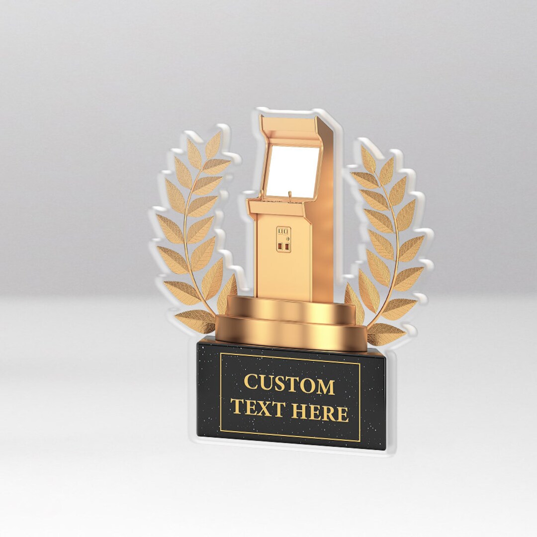 Personalized Golden Gaming Arcade Machine Trophy Acrylic Plaque ...
