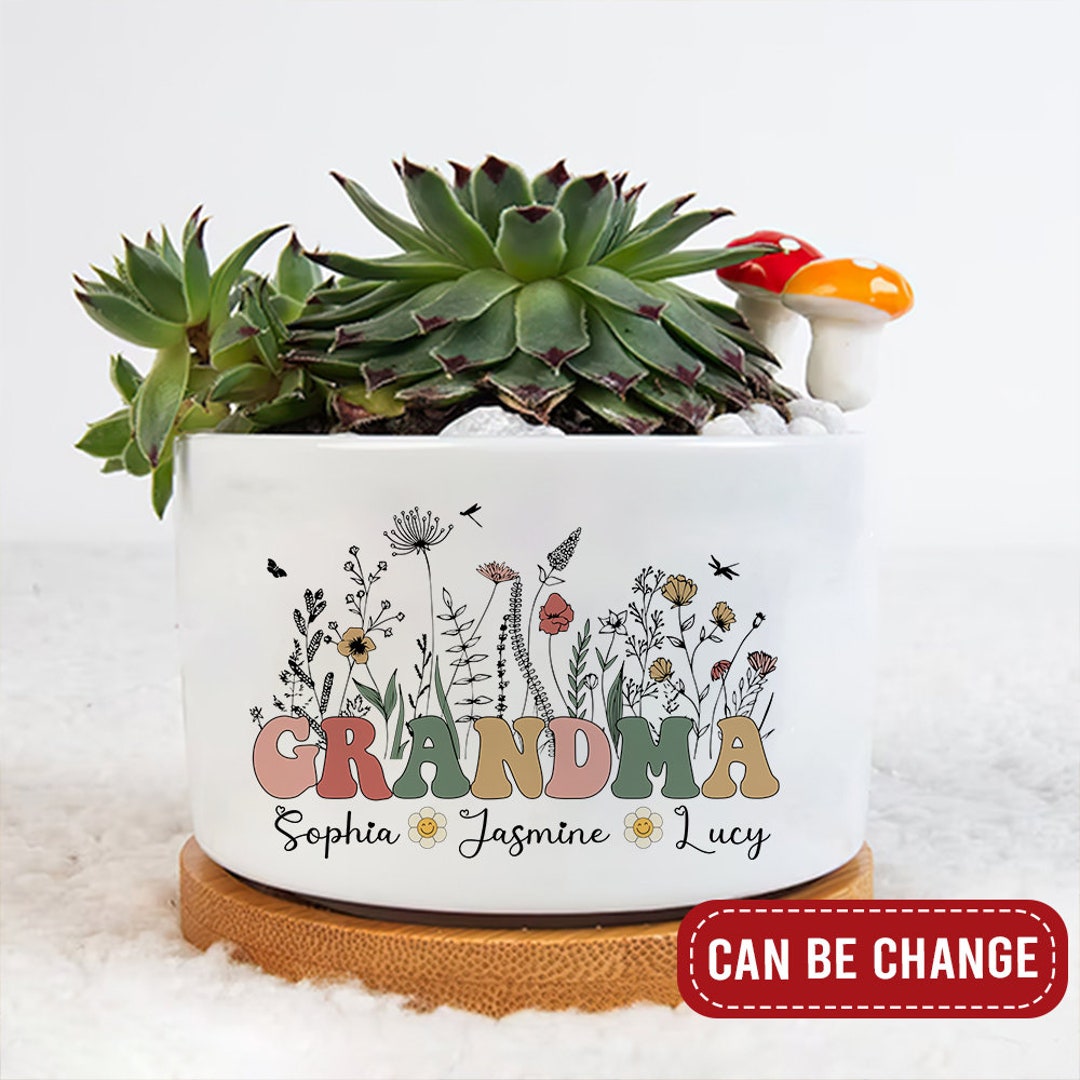 Personalized Grandma Plant Pot, Butterfly Custom Kids Name, Gift for ...