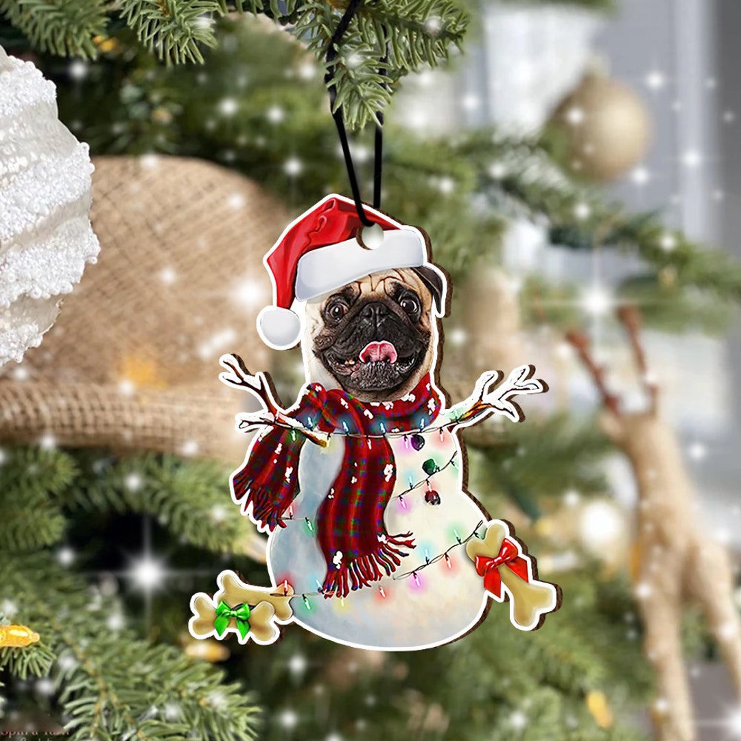 Cute Pug Snowman Christmas Ornament, Christmas Tree Ornament, Loved Pug ...