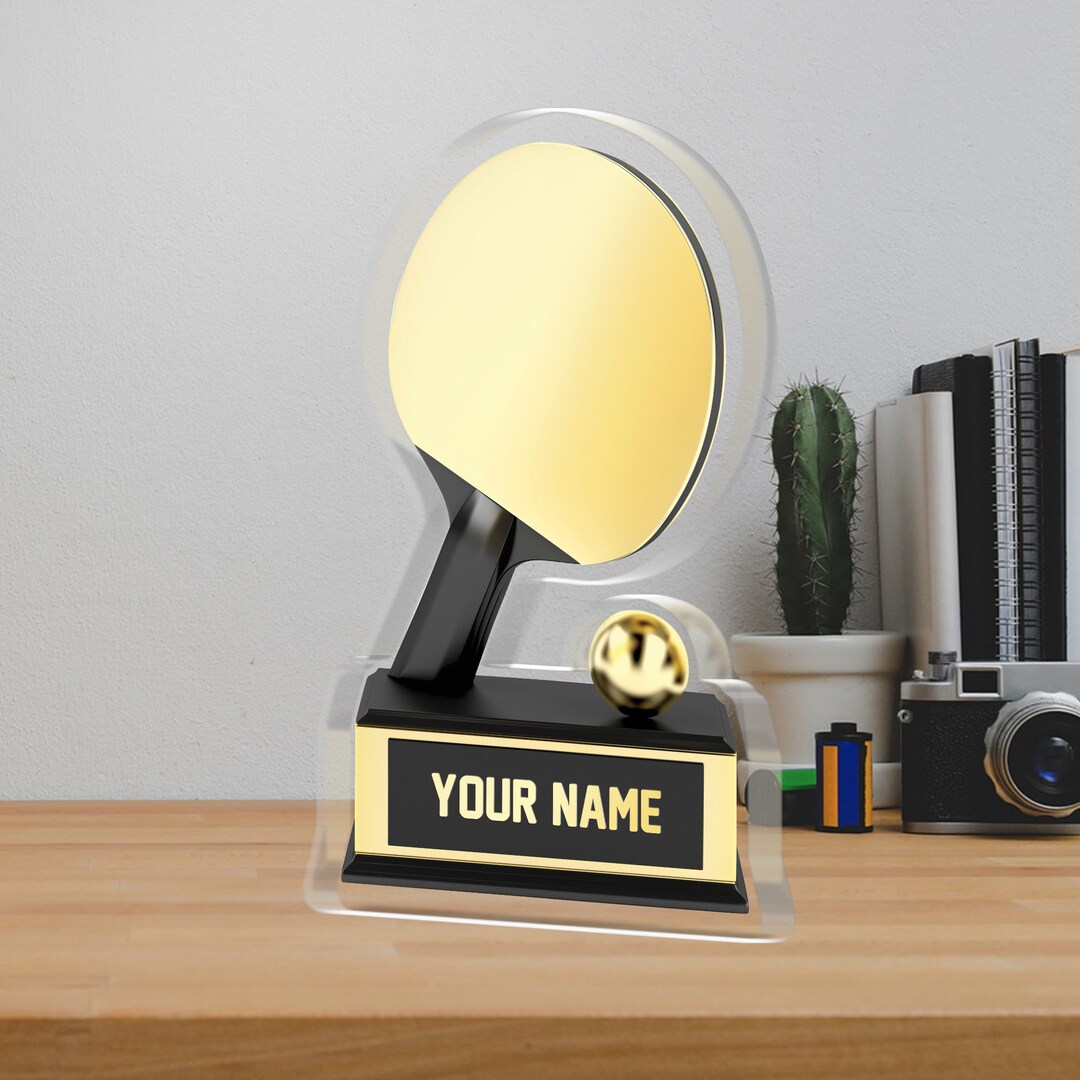 Personalized Golden Table Tennis Trophy Acrylic Plaque, Acrylic ...