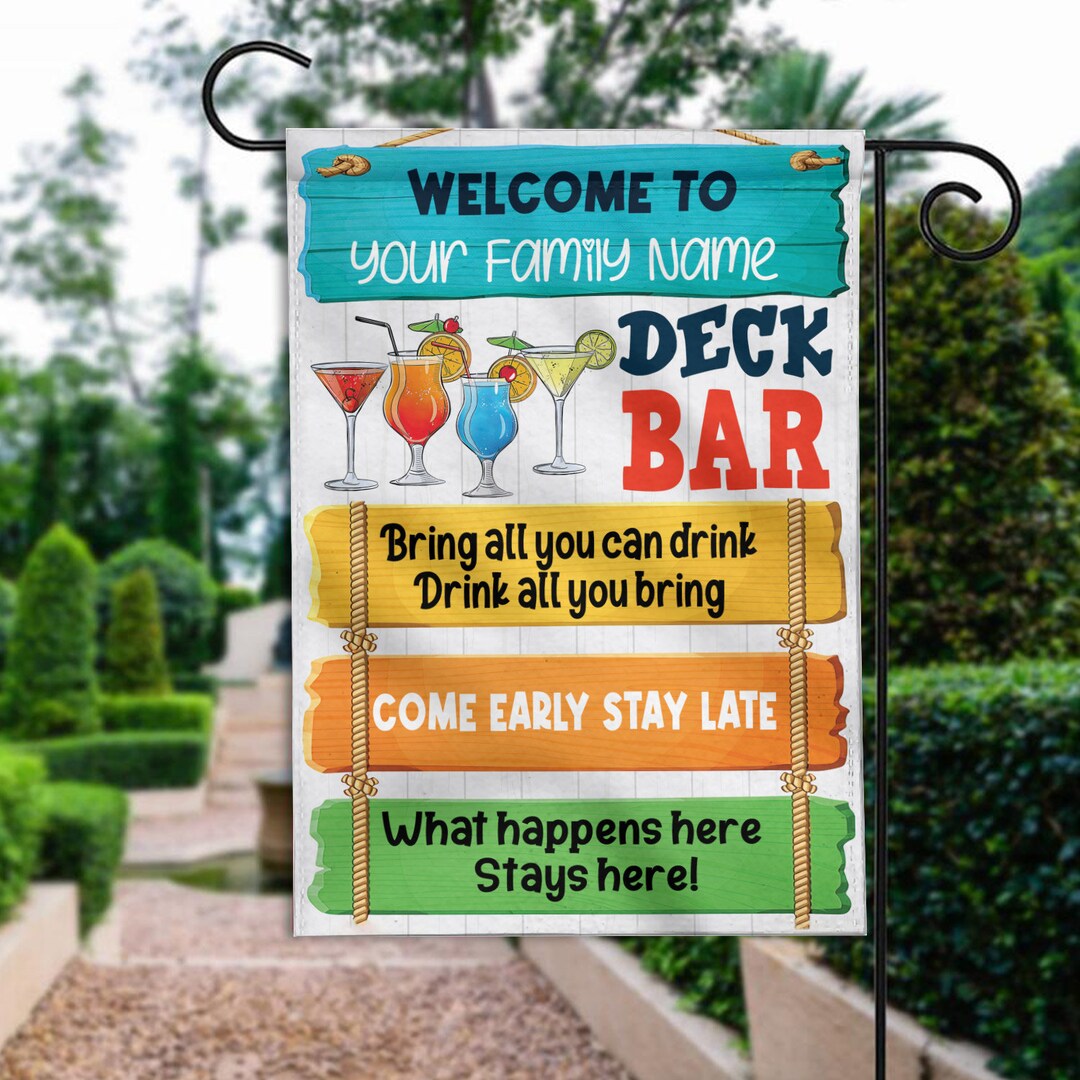 Personalized Deck Bar Flag, Custom Backyard Bar and Grill Flag, Sipping ...