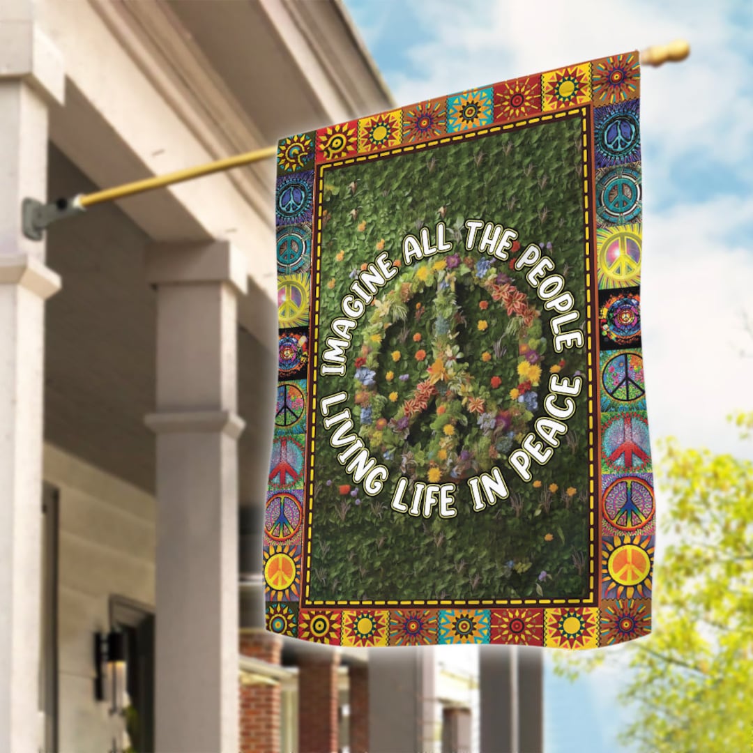 Green Hippie Soul Flag, Hippie Imagine All the People Living in Peace ...