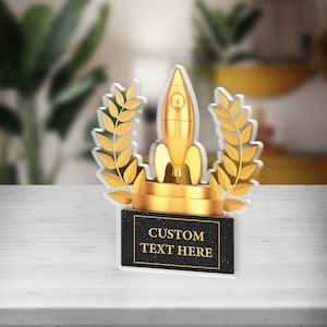 Personalized Golden Rocket Trophy Acrylic Plaque, Astronaut Acrylic ...