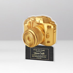 Personalized Camera Golden Trophy Acrylic Plaque, Photographer Award ...