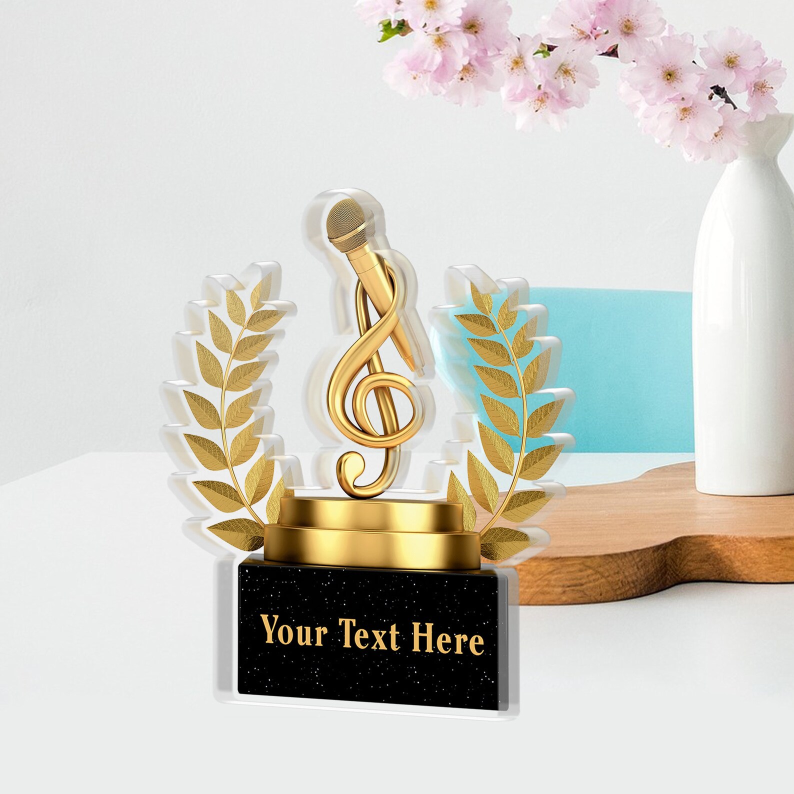Personalized Golden Music Treble Clef and Microphone Trophy - Etsy