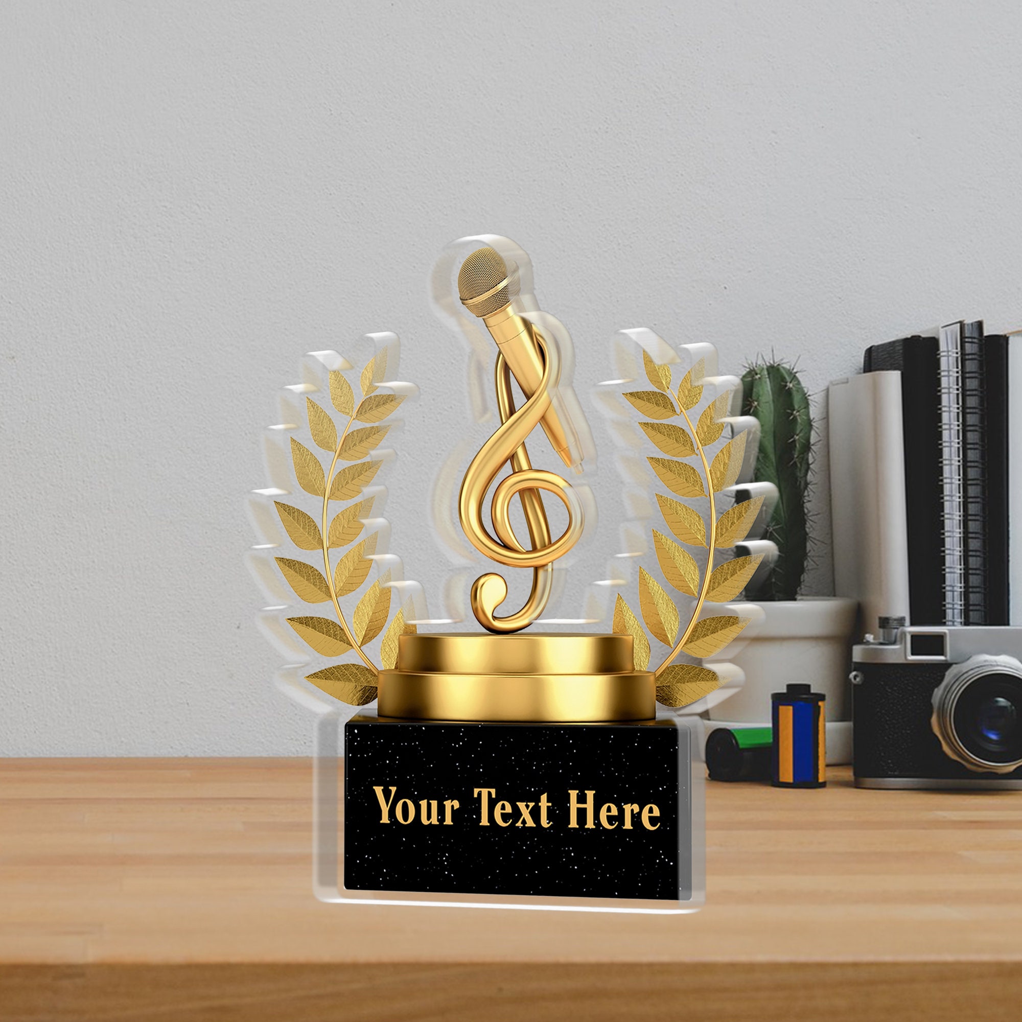 Personalized Golden Music Treble Clef and Microphone Trophy - Etsy