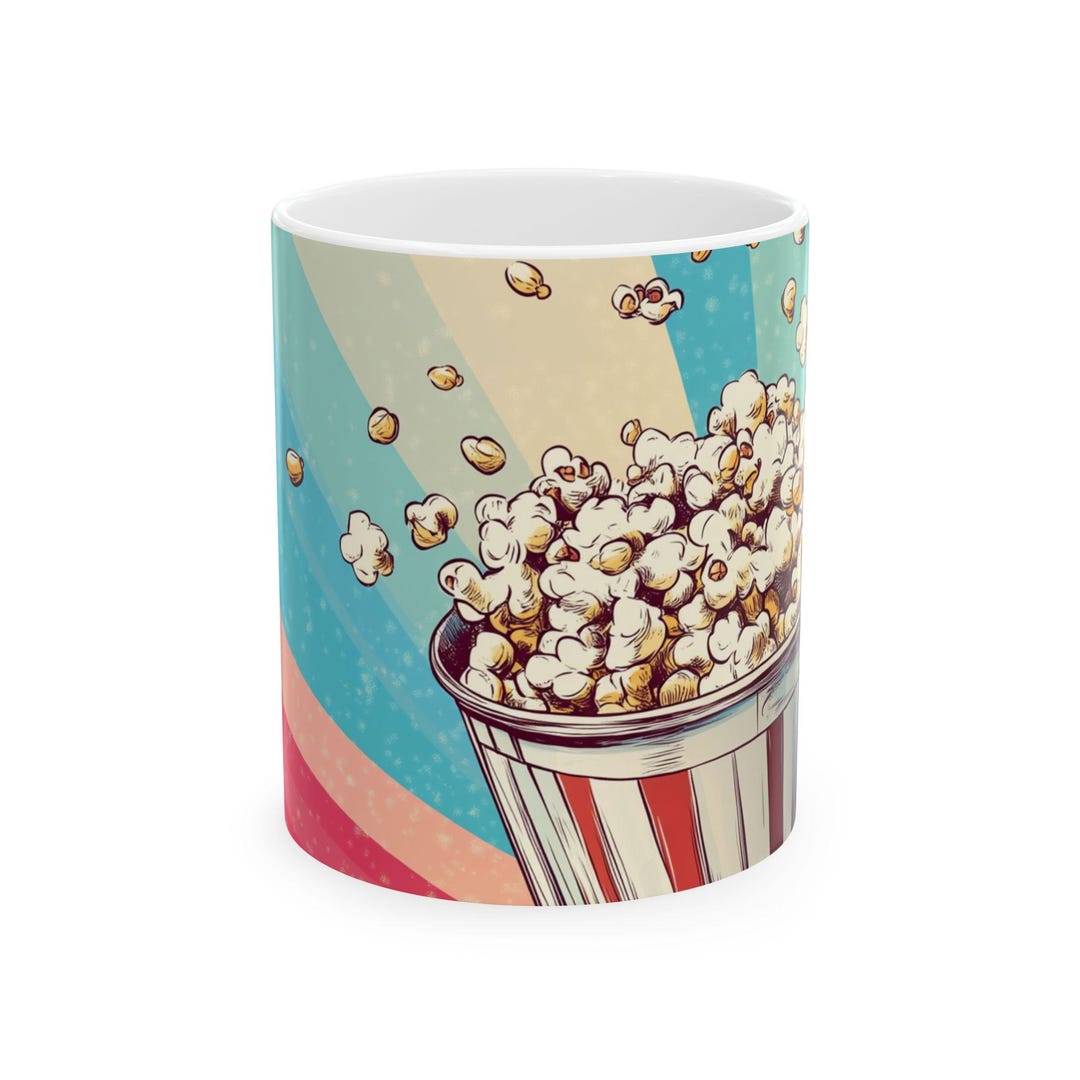 Retro Popcorn Ceramic Mug - Fun Movie Night Cup, Kitchen Decor, Gift ...