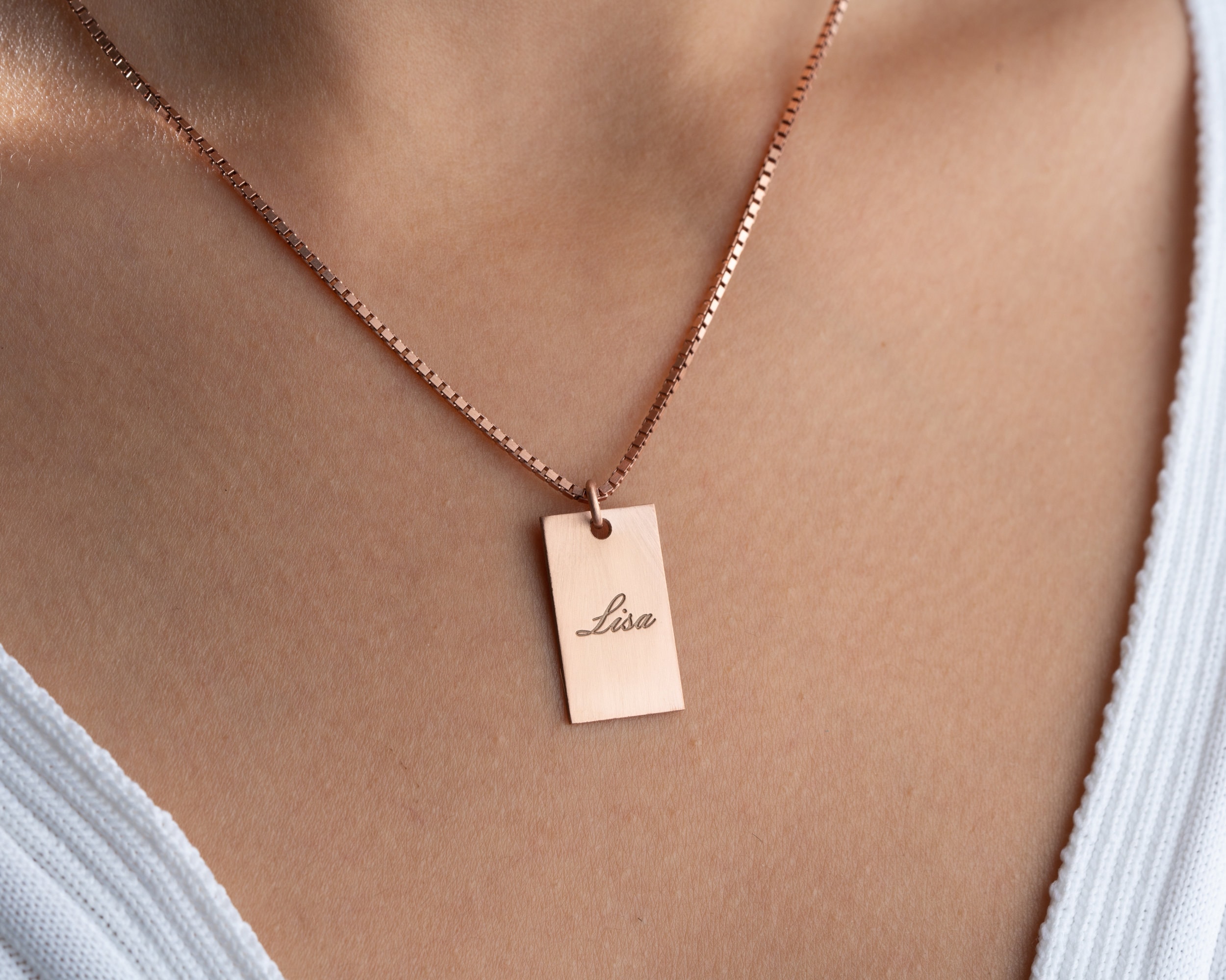 Personalized Name Tag Necklace With Box Chain, Name Bar Necklace ...