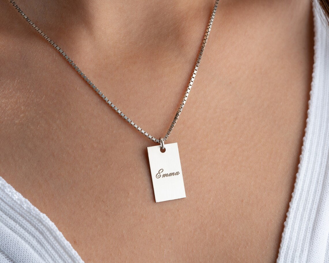 Personalized Name Tag Necklace With Box Chain, Name Bar Necklace ...