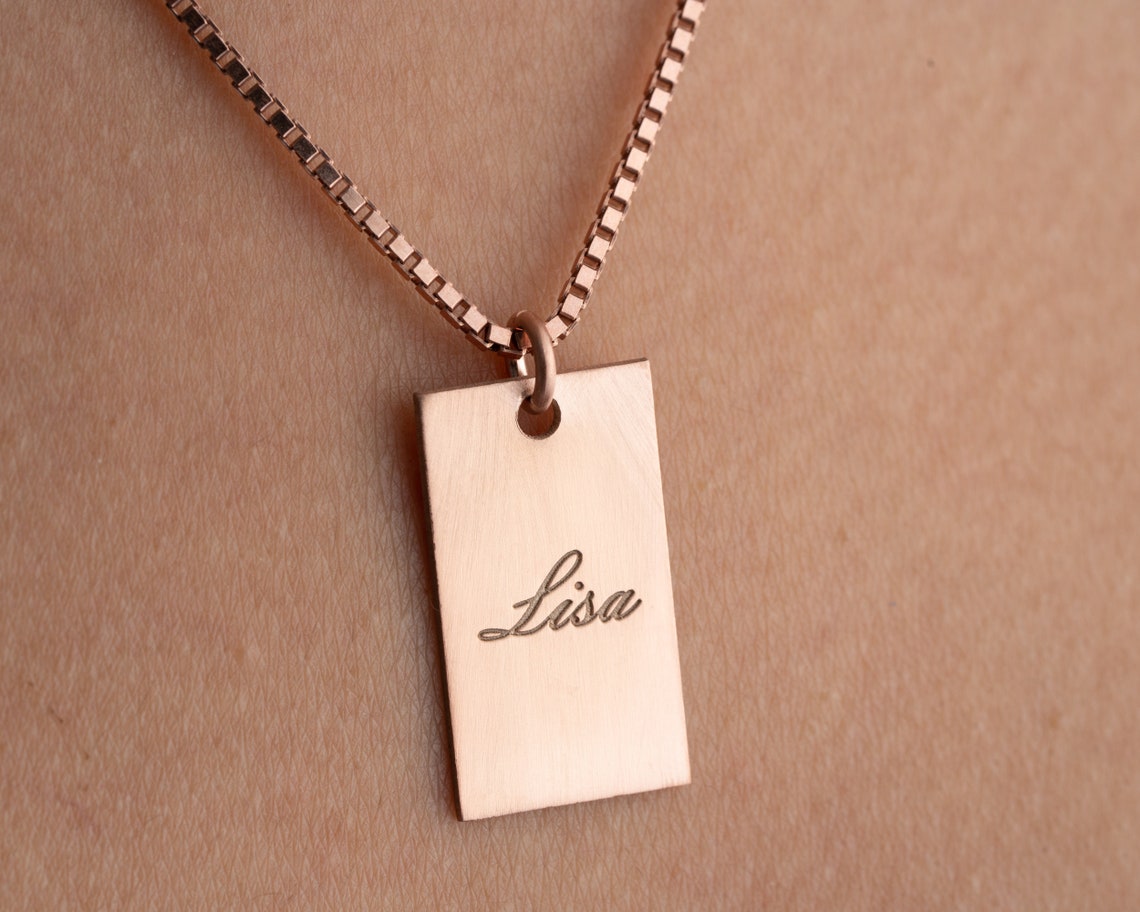 Personalized Name Tag Necklace With Box Chain, Name Bar Necklace ...