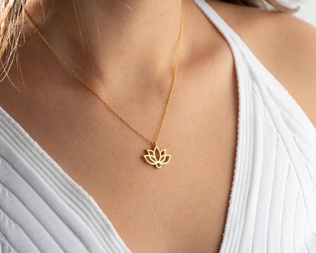 Personalized Lotus Necklace With Birthstone,dainty Lotus Flower ...