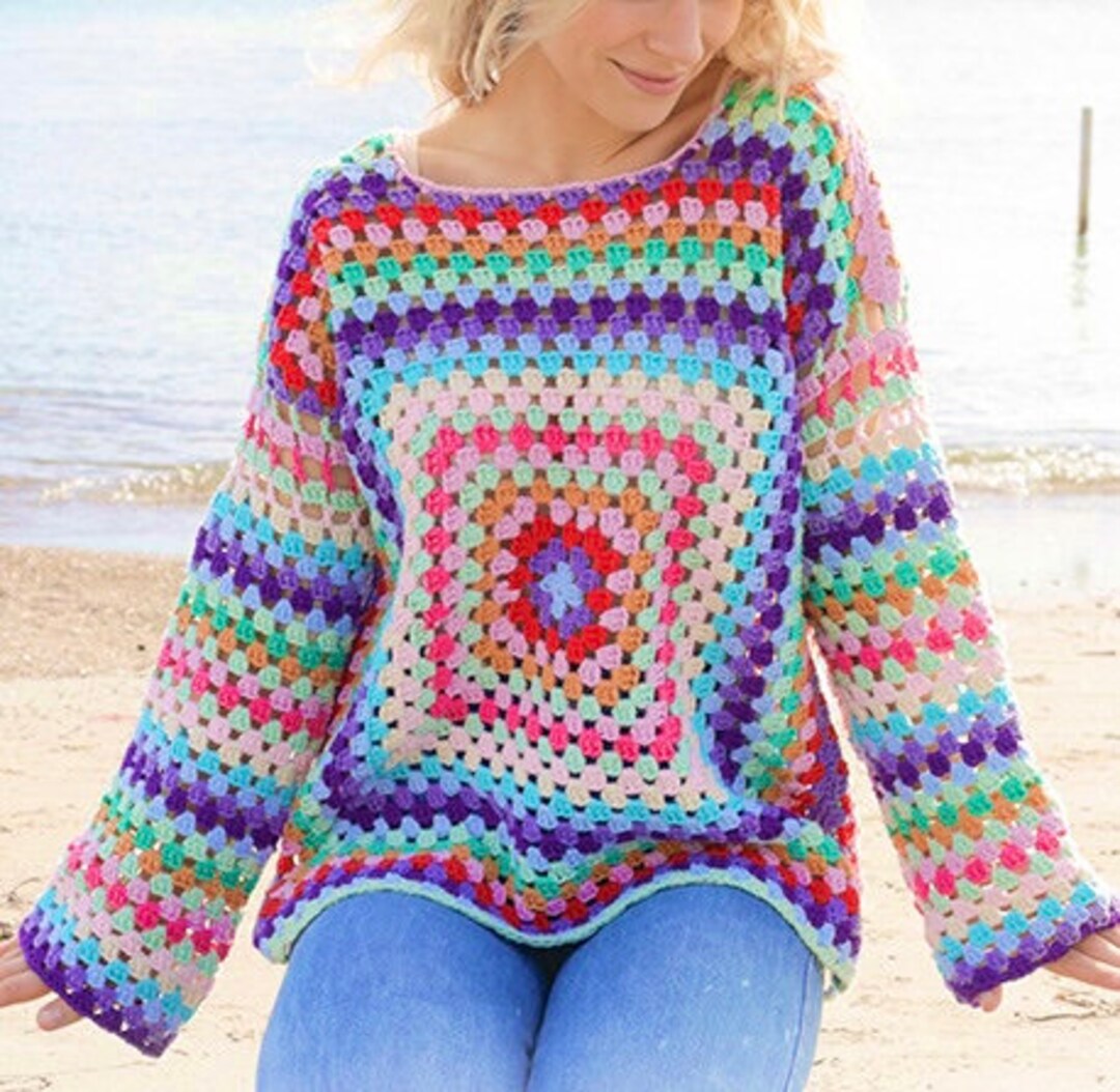 Crochet Pullover, Granny Square Sweater, Handmade Granny Square ...