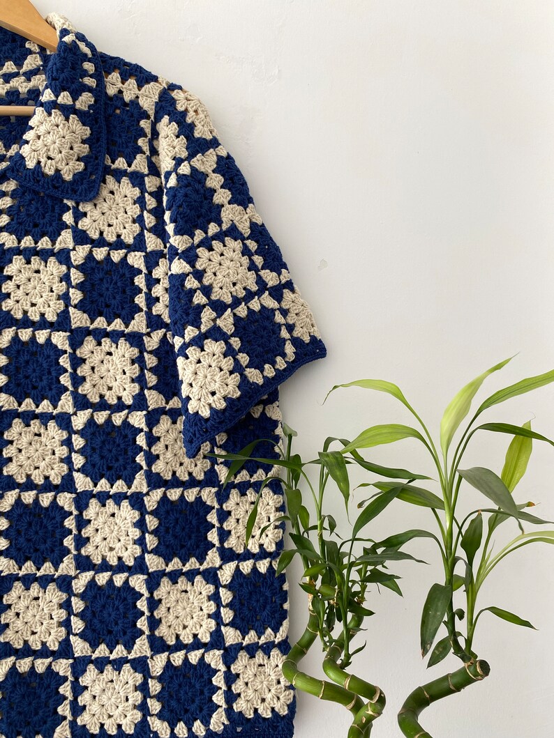 Crochet Shirt, Granny Square Shirt, Knit Shirt, Handmade Shirt, Vintage ...