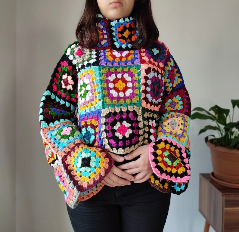 Mochi Sweater, Granny Square Sweater, Handmade Patchwork Sweater ...