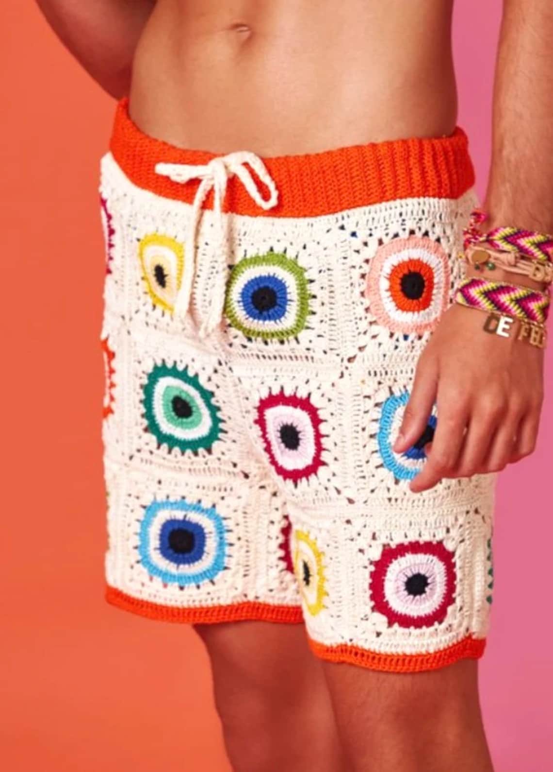 Crochet Granny Square Shorts for Men,unisex Shorts, Crochet Mens' Beach ...