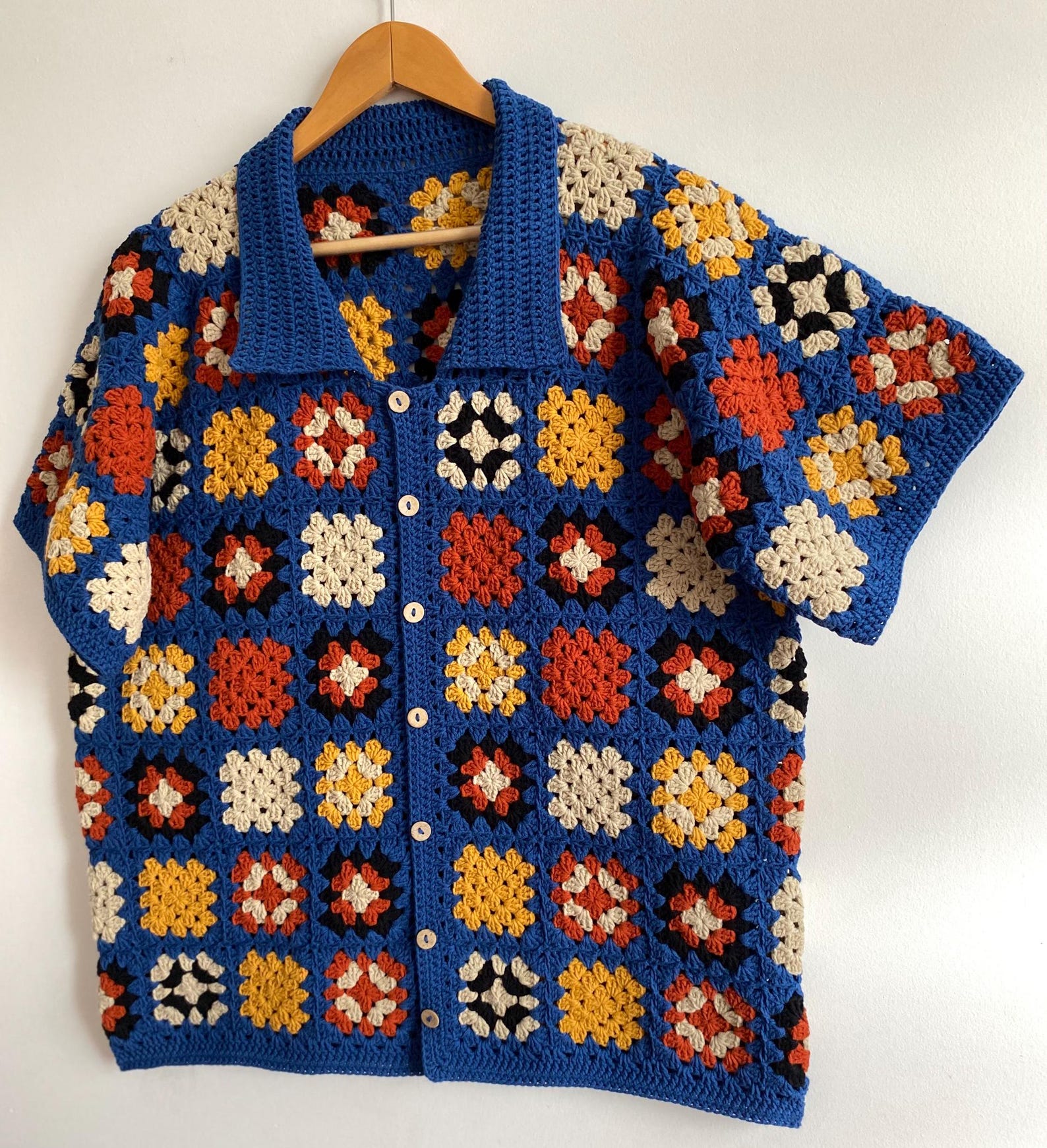 Crochet Shirt, Granny Square Shirt, Knit Shirt, Handmade Shirt, Vintage ...
