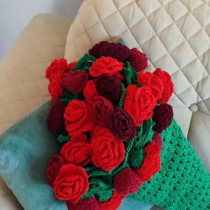 Ready to Ship Crochet Flower Bouquet Blanket, Crocheted Red Rose ...