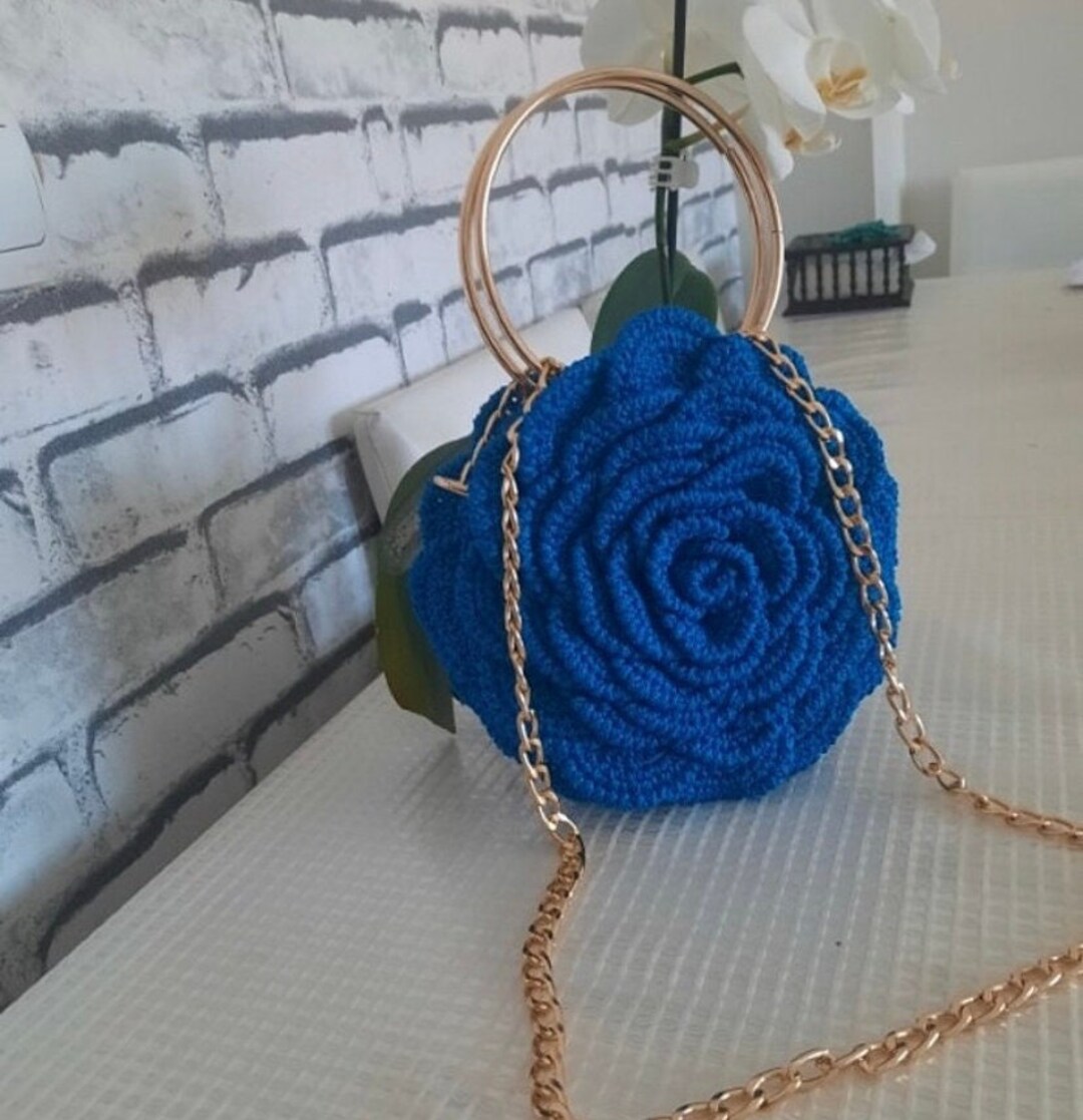 Rose Flower Bag,crochet Rose Purse,handmade Trendy Tote Bag, Ruffled ...