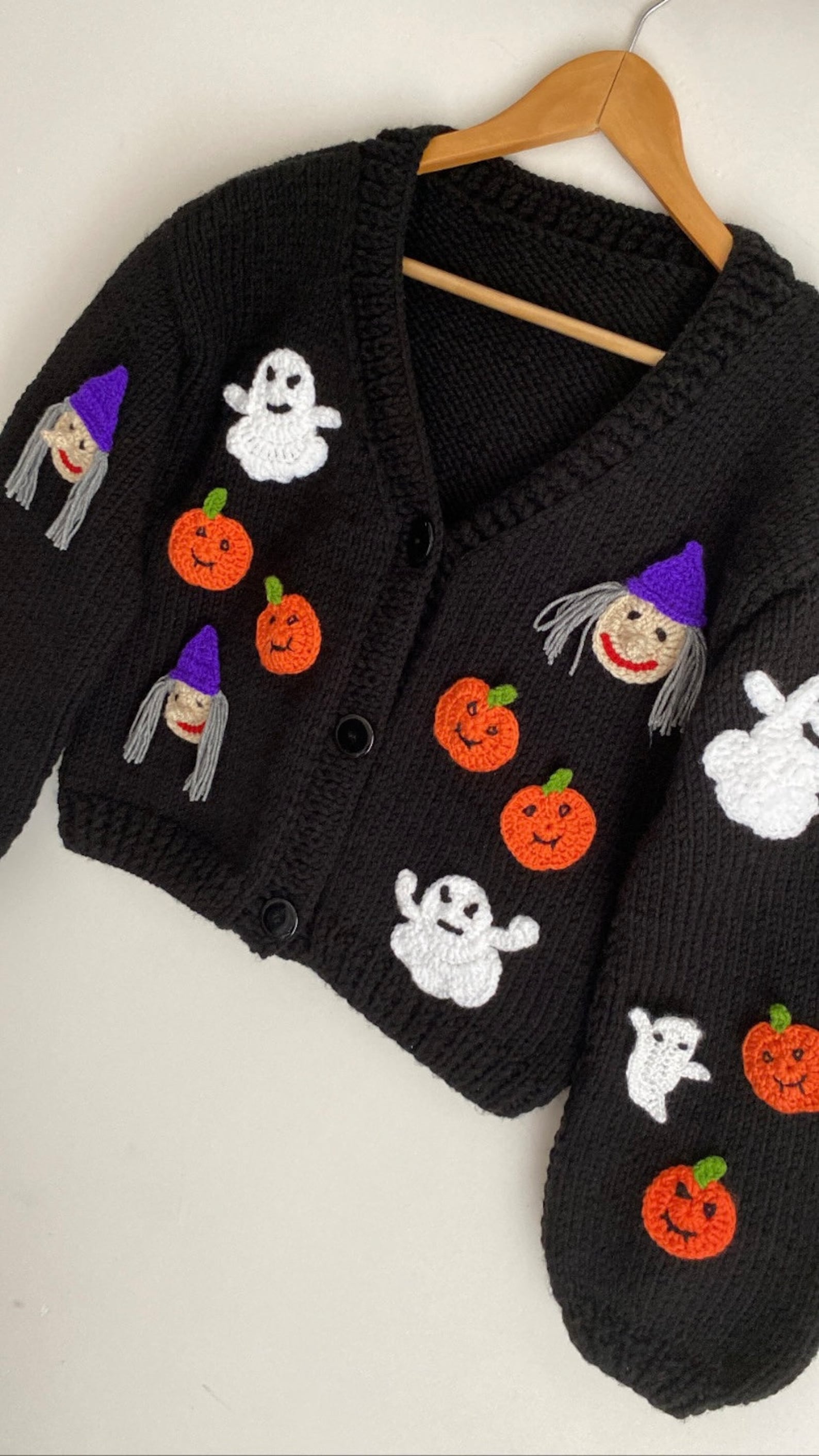 Hand-knitted Halloween Cardigan, Pumpkin Cardigan, Ghost Cardigan ...