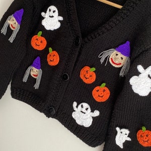 Hand-knitted Halloween Cardigan, Pumpkin Cardigan, Ghost Cardigan ...