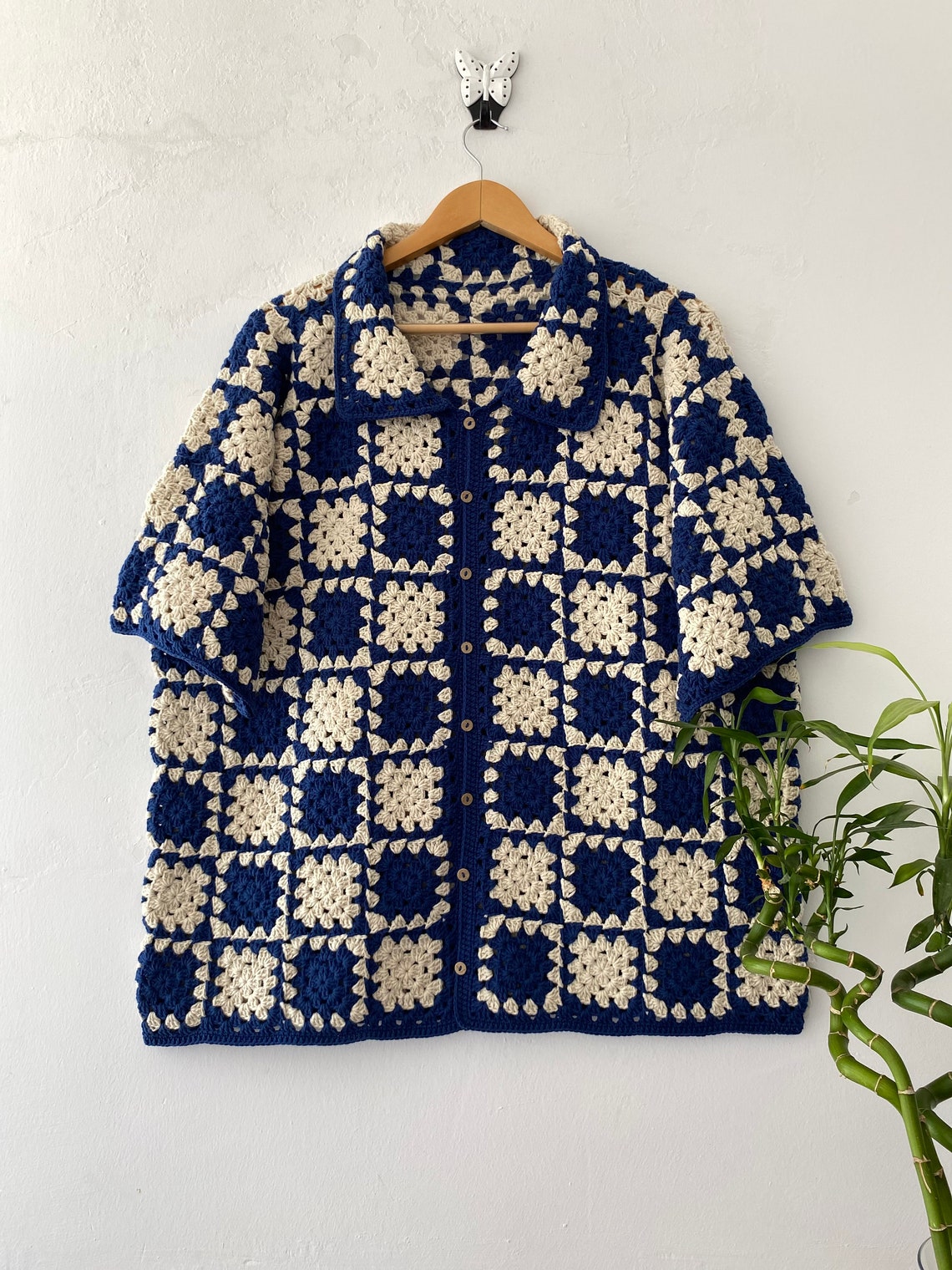 Crochet Shirt, Granny Square Shirt, Knit Shirt, Handmade Shirt, Vintage ...