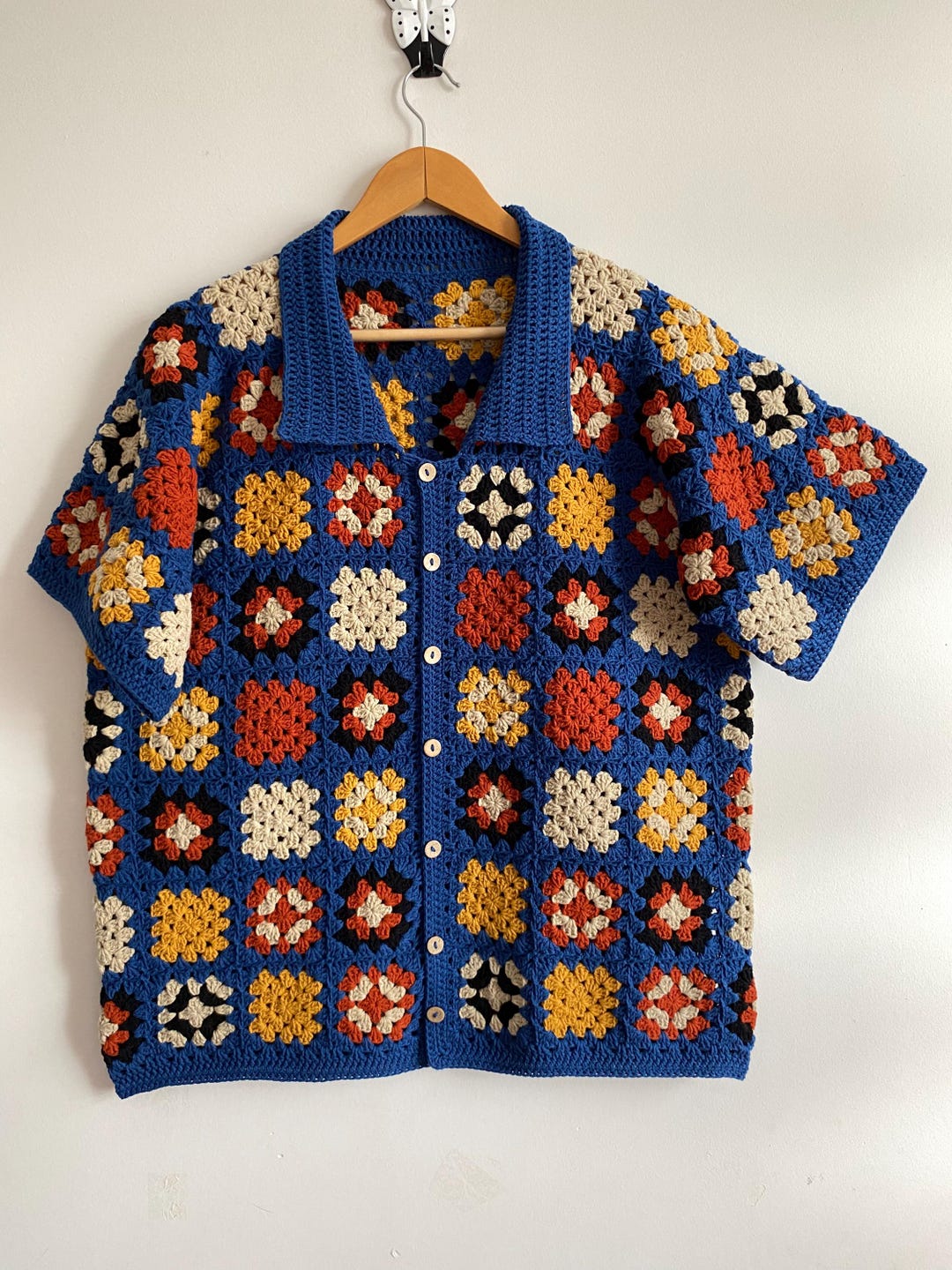 Crochet Shirt, Granny Square Shirt, Knit Shirt, Handmade Shirt, Vintage ...