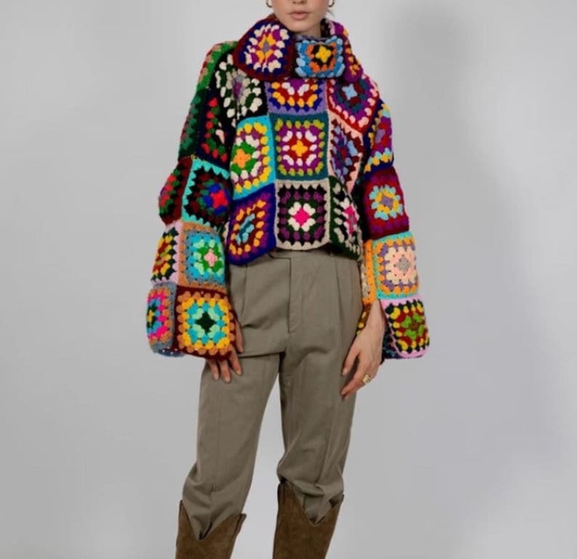 Mochi Sweater, Granny Square Sweater, Handmade Patchwork Sweater ...