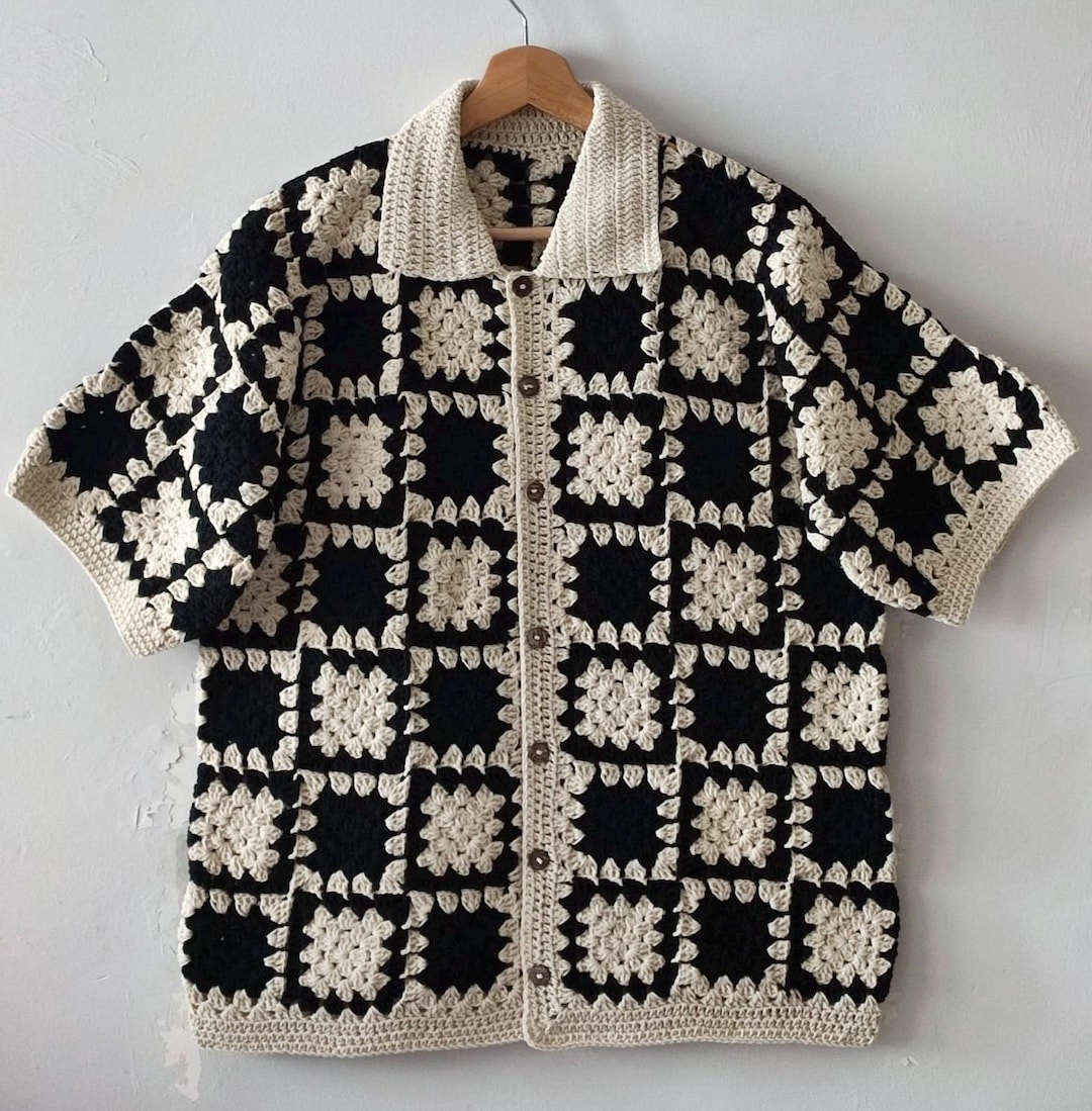 Crochet Shirt, Granny Square Shirt, Hand Knitted Shirt, Handmade Shirt ...