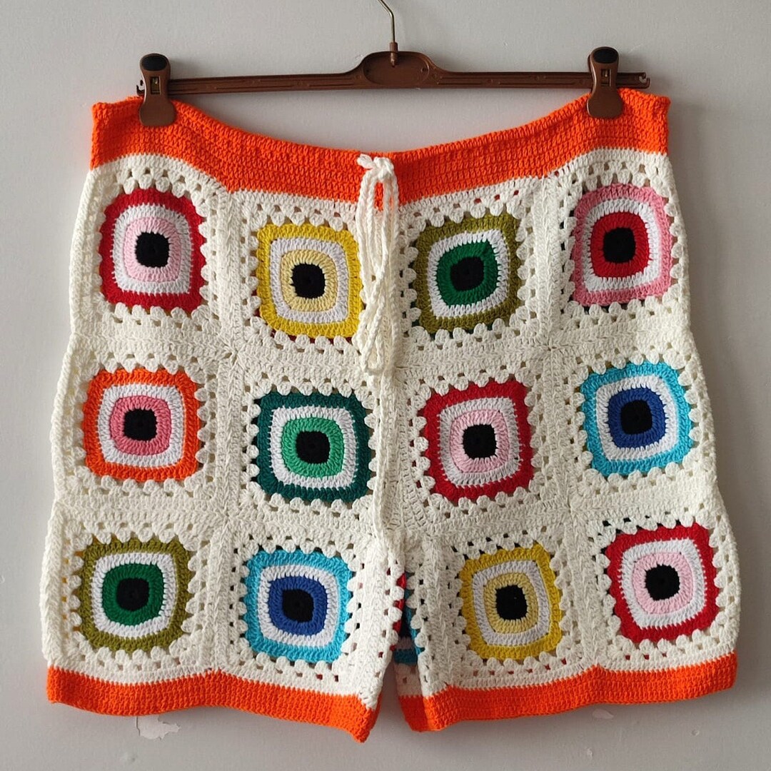 Crochet Granny Square Shorts for Men,unisex Shorts, Crochet Mens' Beach ...