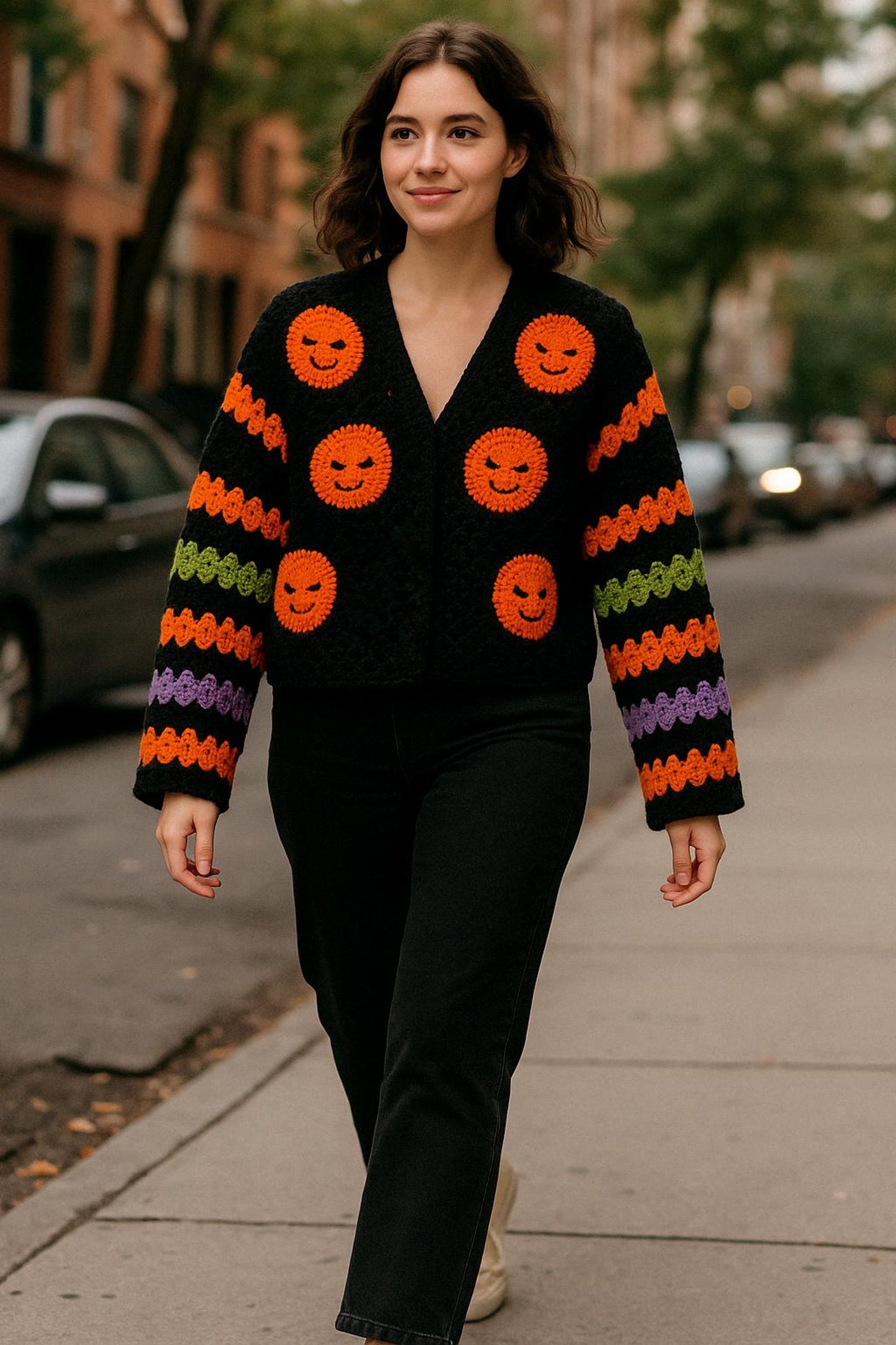 Hand-knitted Halloween Pumpkin Cardigan: Crochet Fall Fashion - Etsy