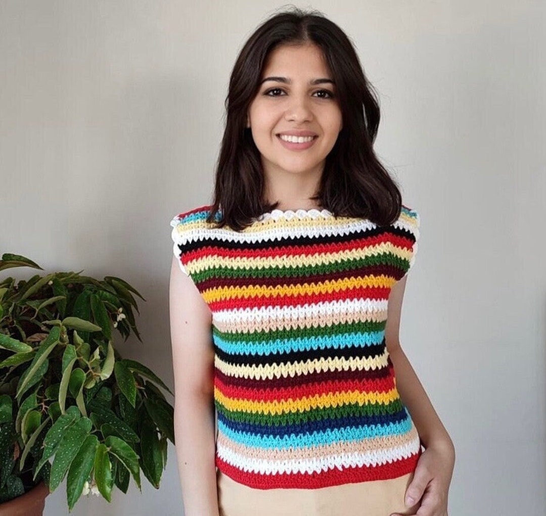 Crochet Colorful Vest,crochet Rainbow Ziggy Sweater Vest, Handmade ...