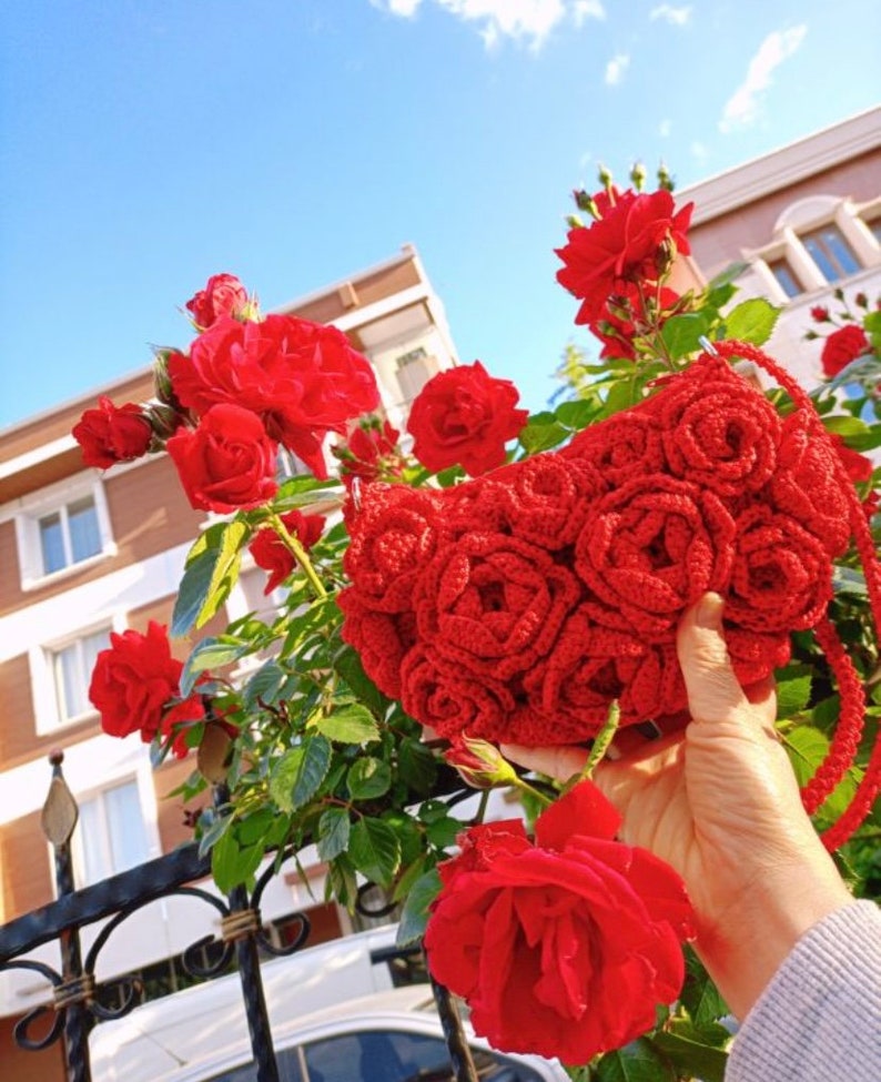 Red Rose Bag, Crochet Bag, Crochet Shoulder Bag, Crochet Purse, Crochet ...