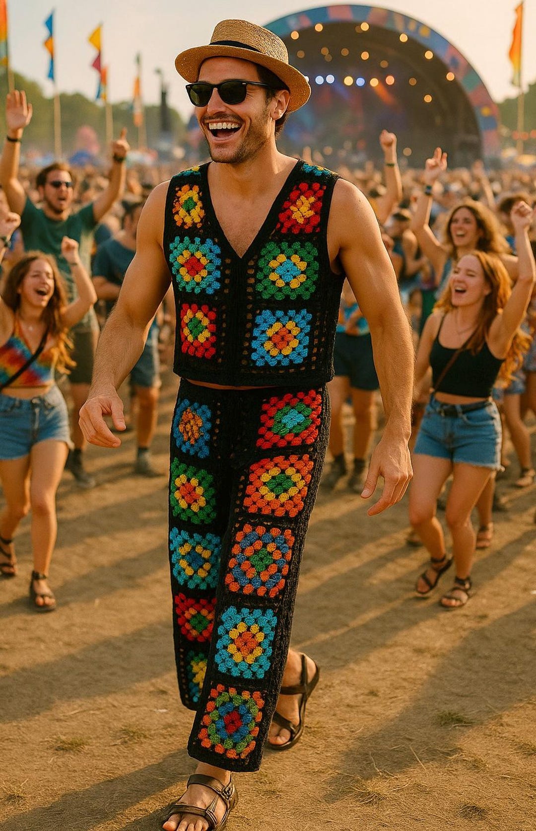 Mens Festival Outfit, Crochet Pants, Crochet Tank Top, Rave Outfit ...