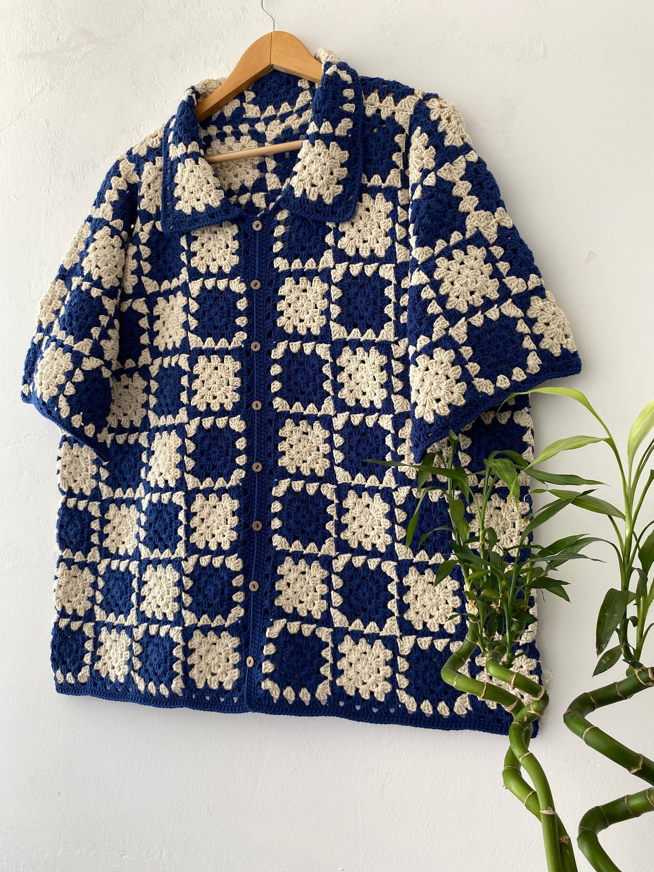 Crochet Shirt, Granny Square Shirt, Knit Shirt, Handmade Shirt, Vintage ...