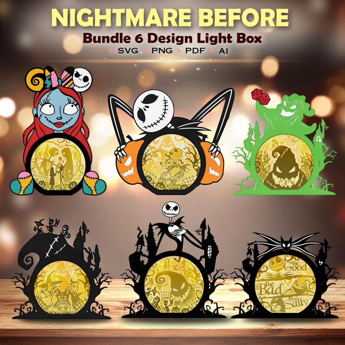 Bundle Nightmare Before Light Box Svg,nightmare Before 3dbox,jack ...