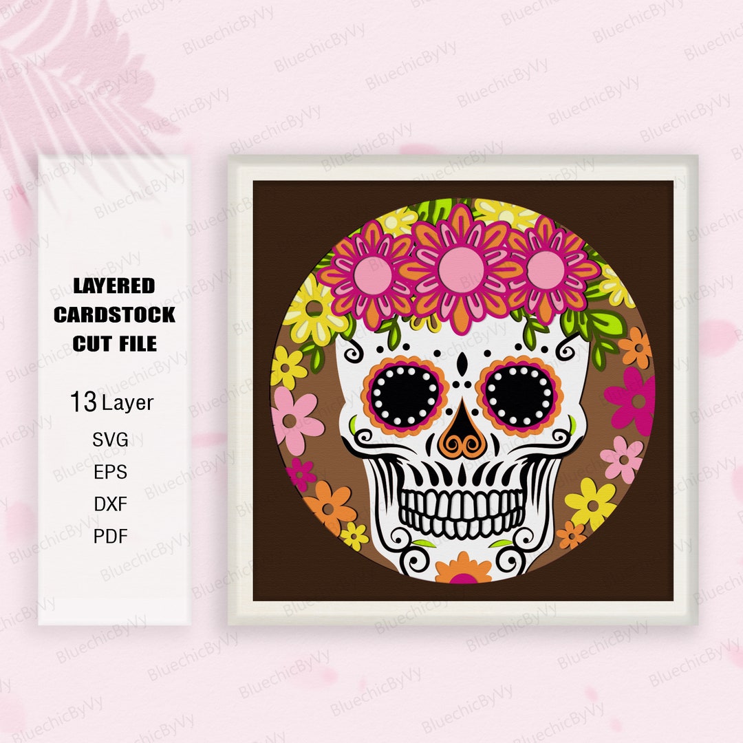 Sugar Skull Shadow Box SVG, Skull Flower Shadow Box, Skull 3D Box ...