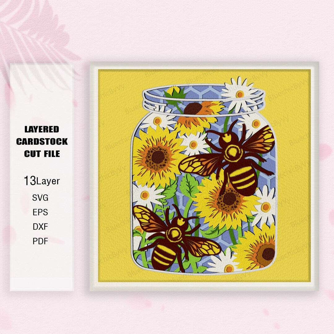 Bee in Jar Flower Shadow Box SVG, for Cricut, Bee Flower Shadow Box ...