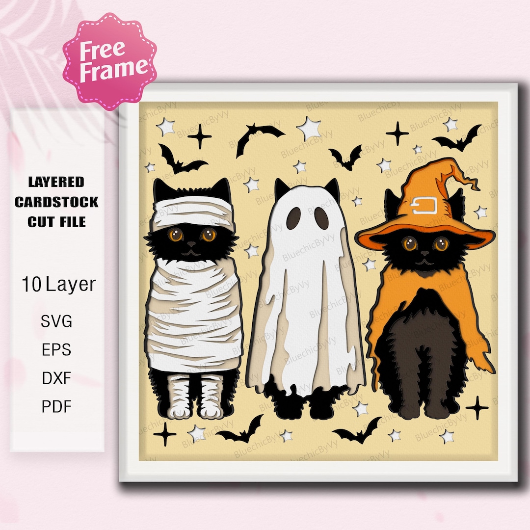 Halloween Black Cats Shadow Box, Cute Layered Lightbox Template, Spooky ...