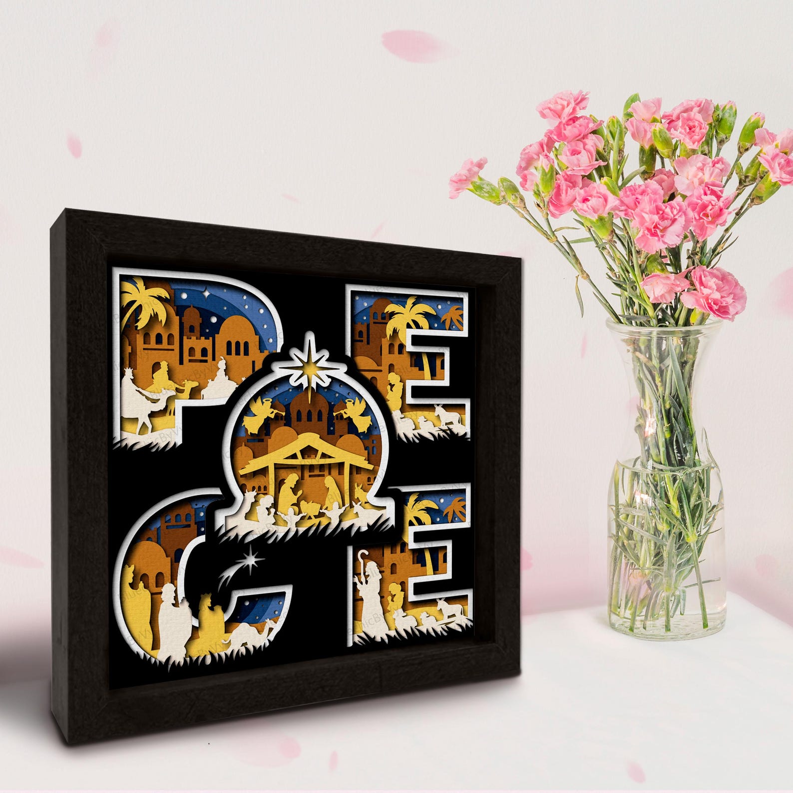 Christmas Nativity Shadow Box, Peace Layered Lightbox Template, Holy ...