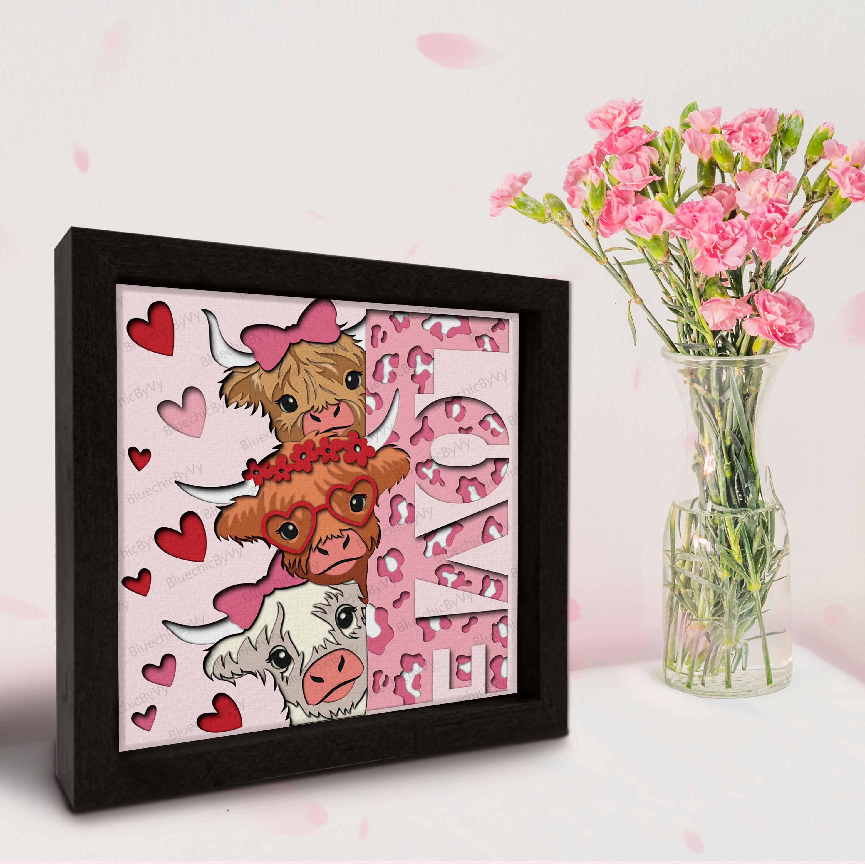 Highland Cow Love Valentine Paper Cut Design, Cute Cow Heart Layered ...