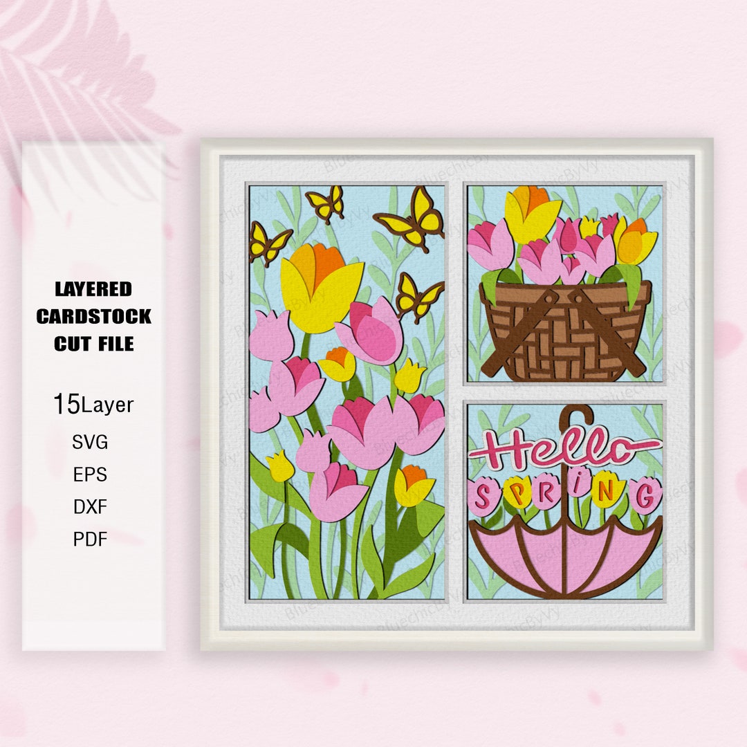 Tulip Flower Shadow Box SVG, Tulip Shadow Box, Flower 3D Box, Tulip ...