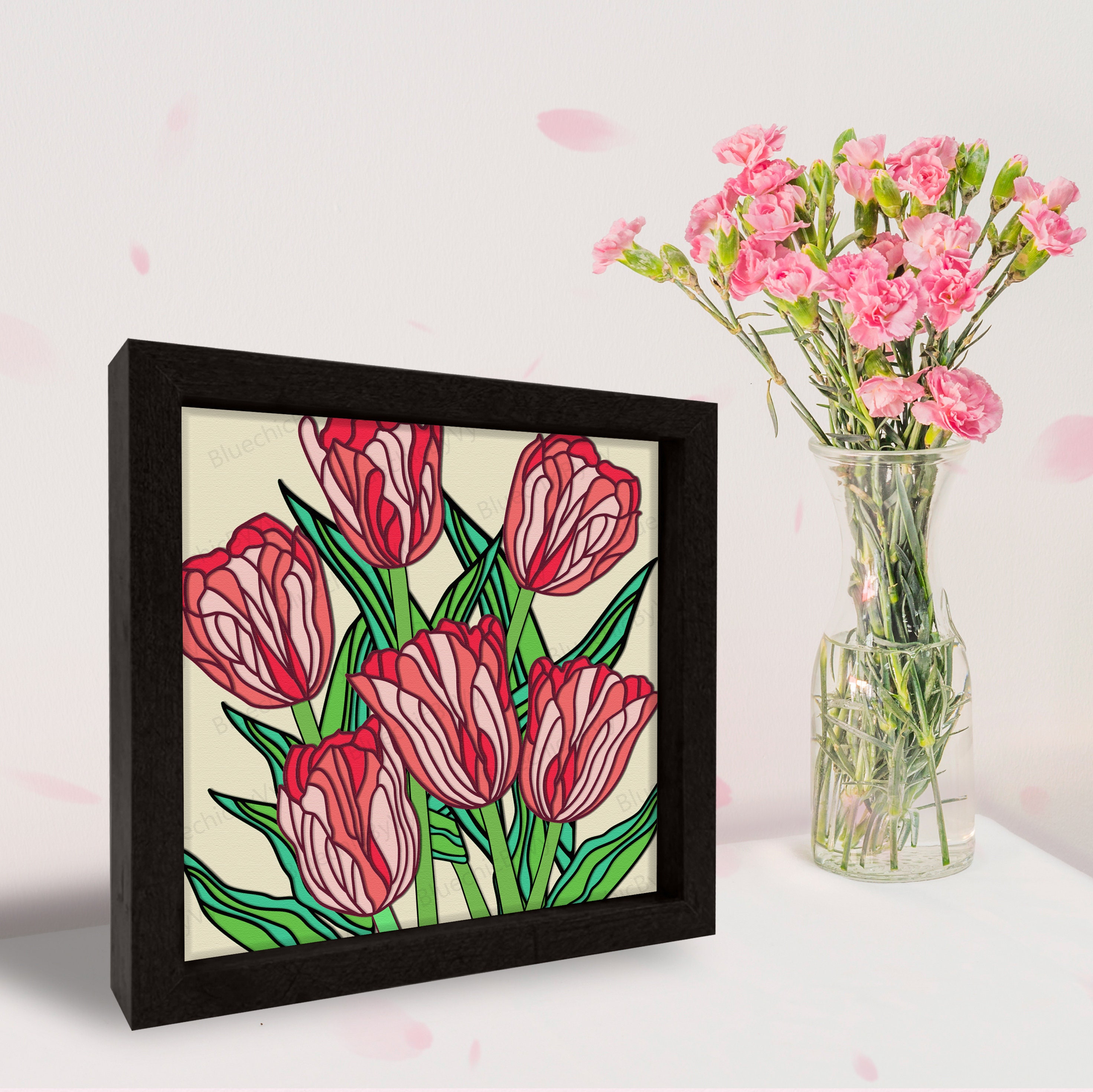 Tulip Flower Shadow Box SVG, Tulip Shadow Box, Flower 3D Box, Tulip ...