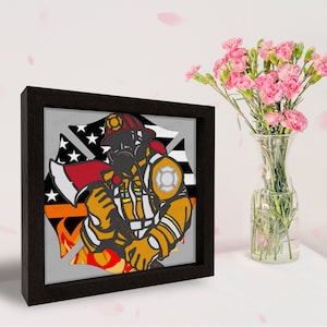 Firefighter Shadow Box, Firefighter Shadow Box Svg, Firefighter Light ...