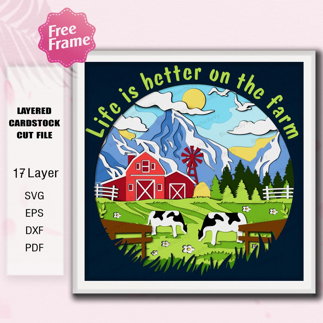 Life is Better on the Farm Shadow Box SVG, 17 Layer Country Landscape ...