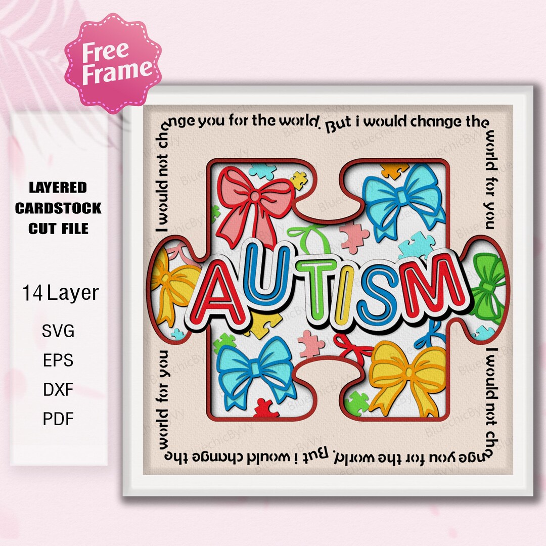 Autism Awareness Paper Cut File | Autism Shadow Box Glitter Puzzle ...