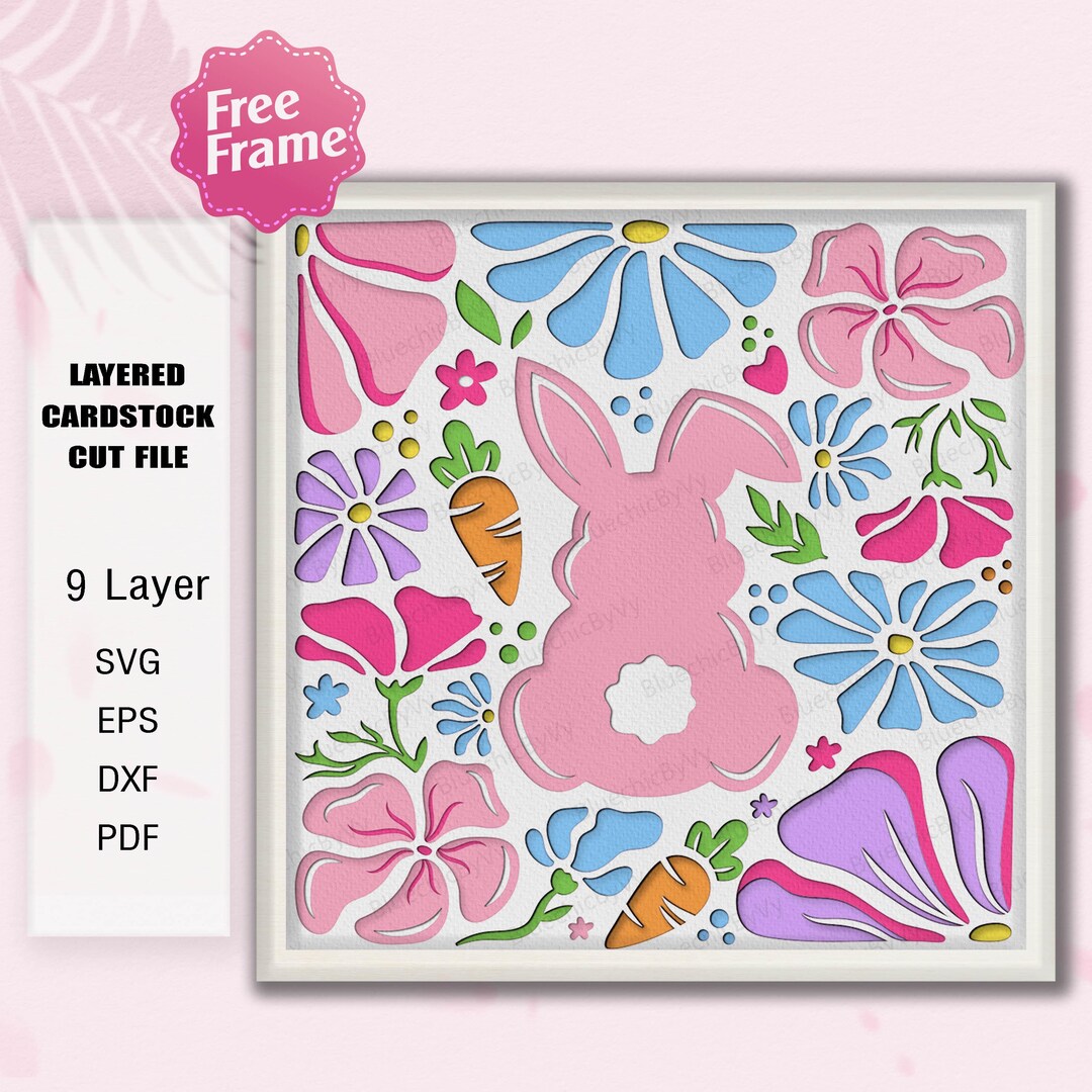 Boho Easter Bunny Shadow Box Svg | Retro Floral Easter 3D Box Happy ...