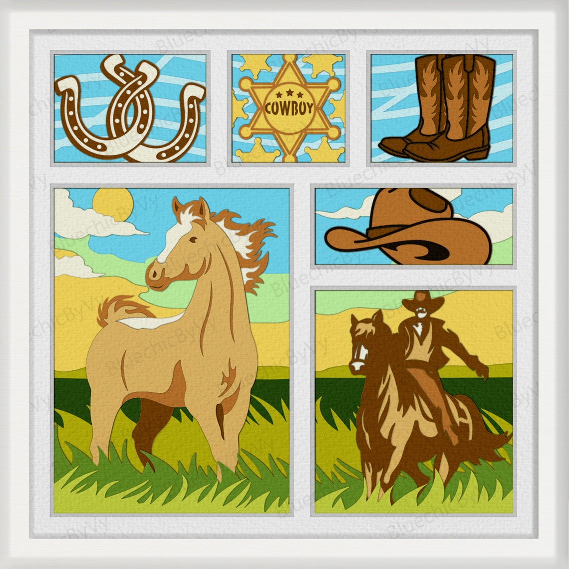 Bundle Horse Cowboy Shadow Box SVG, Western Cowboy Light Box Svg ...